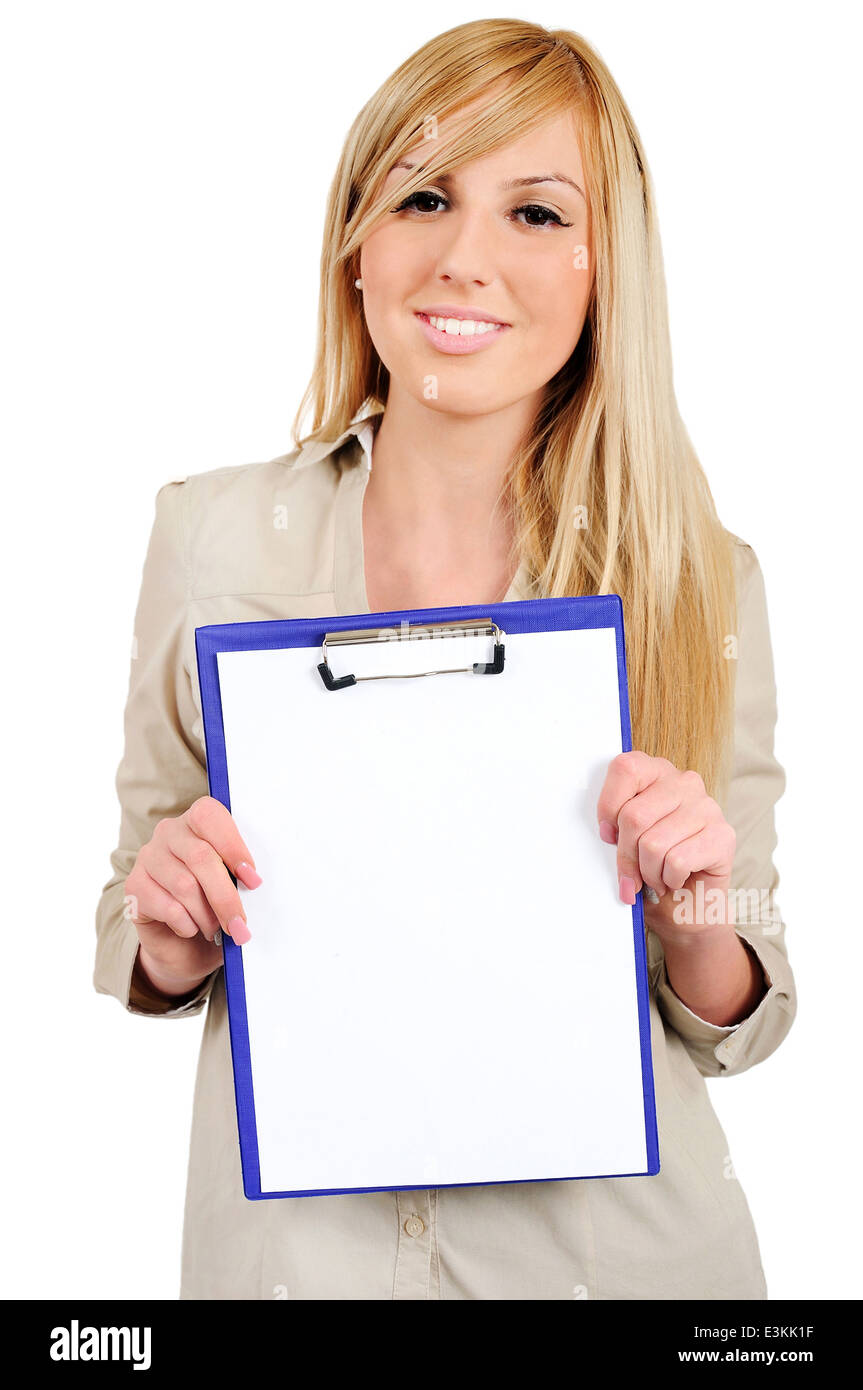 Isolated young business woman promote Stock Photo - Alamy