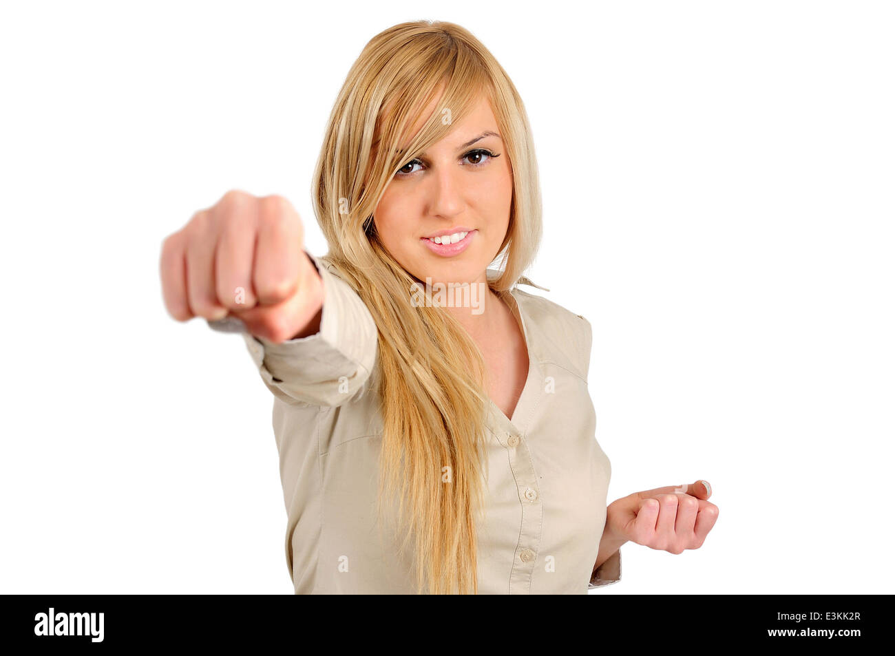 Isolated young business woman hit Stock Photo - Alamy