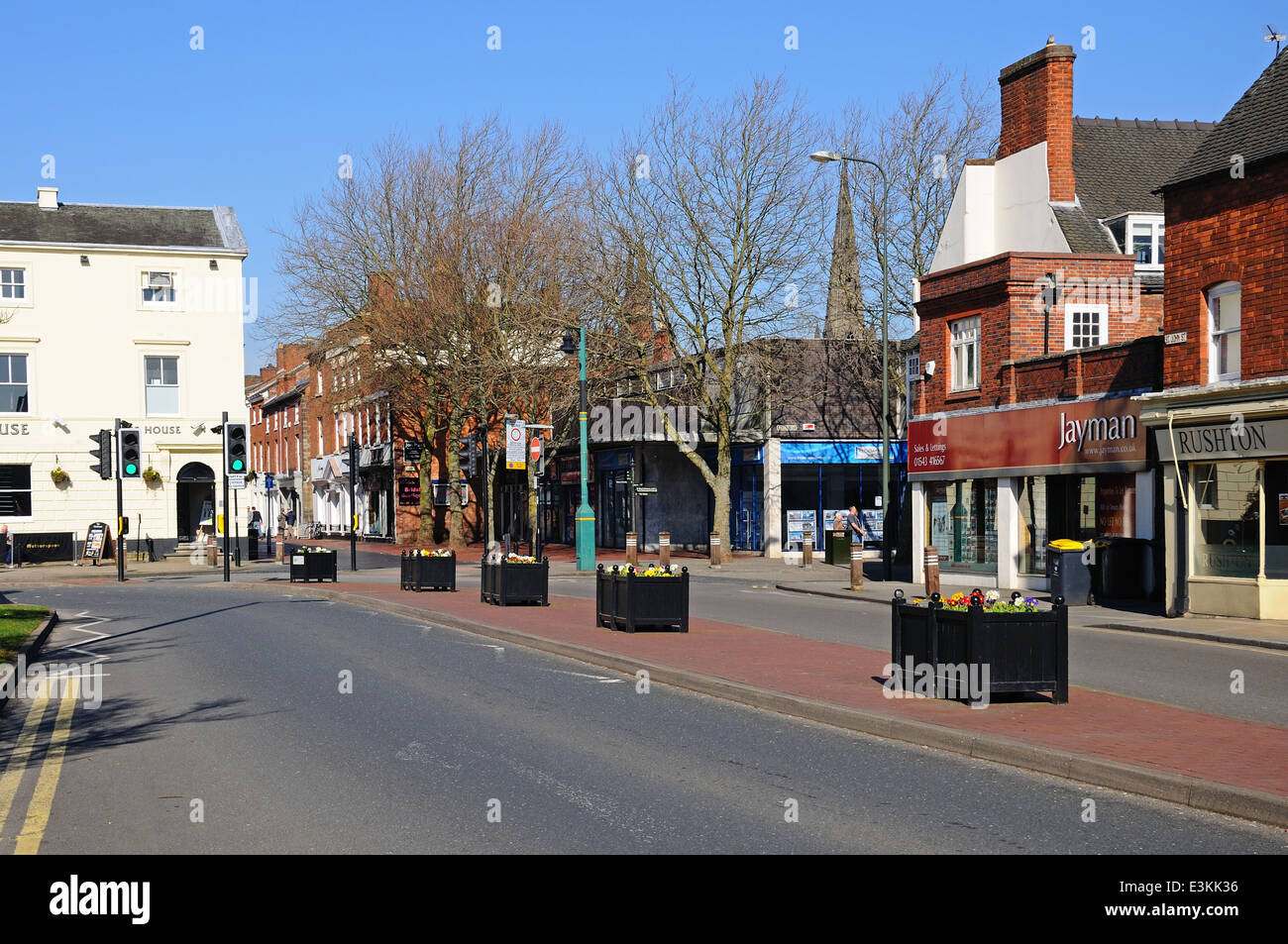 City centre shops and road, Lichfield, Staffordshire, England, UK ...