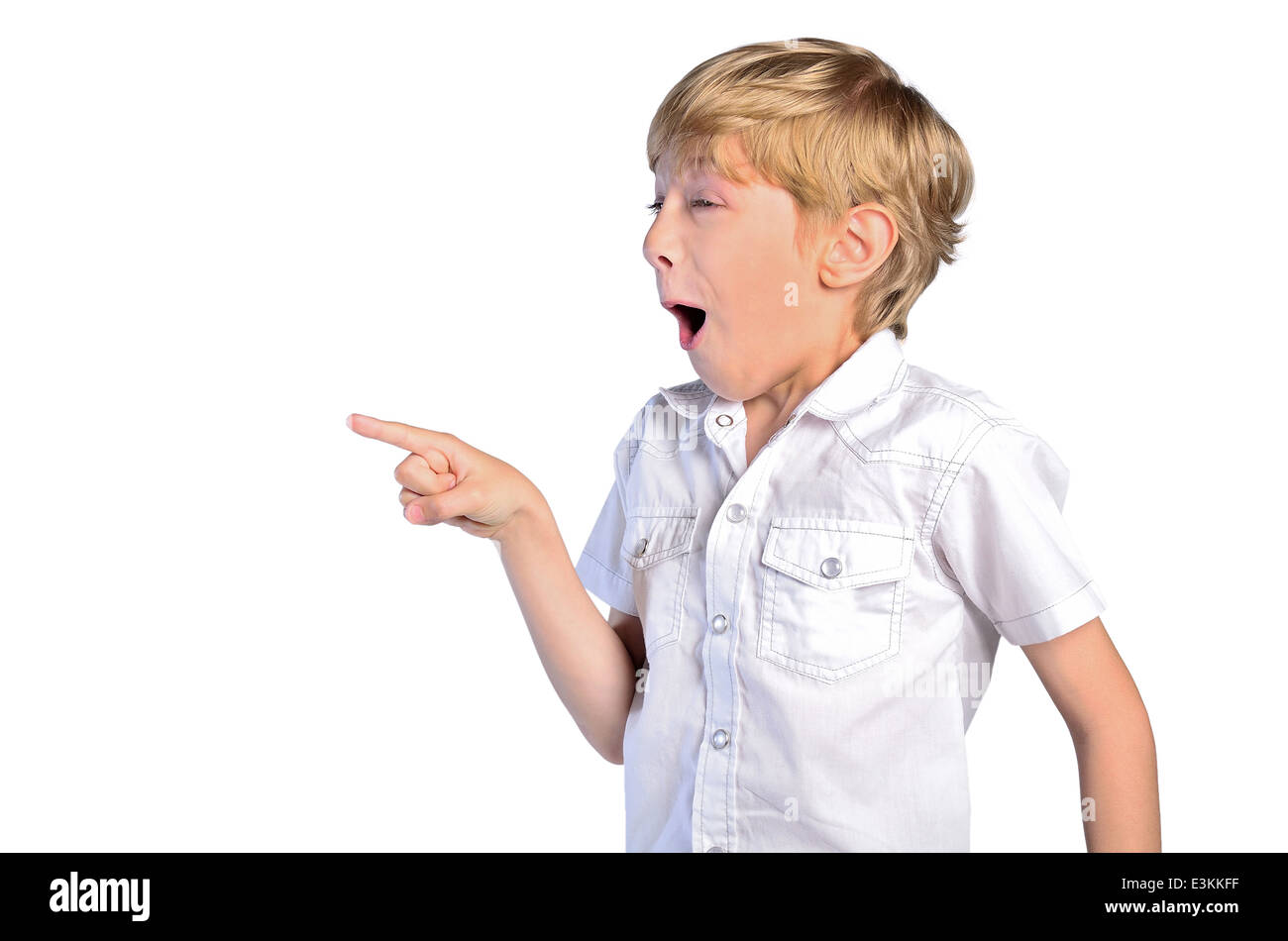 amazed young boy pointing something Stock Photo - Alamy