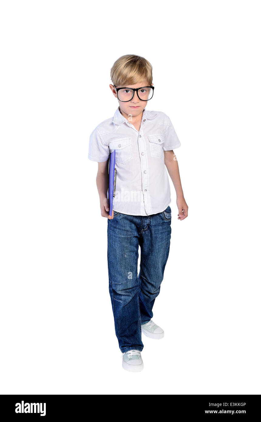 isolated young nerd boy walking Stock Photo - Alamy