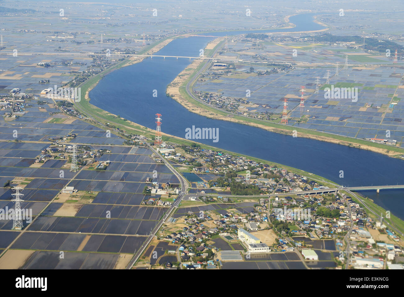 arial view over the river in Japan Stock Photo - Alamy