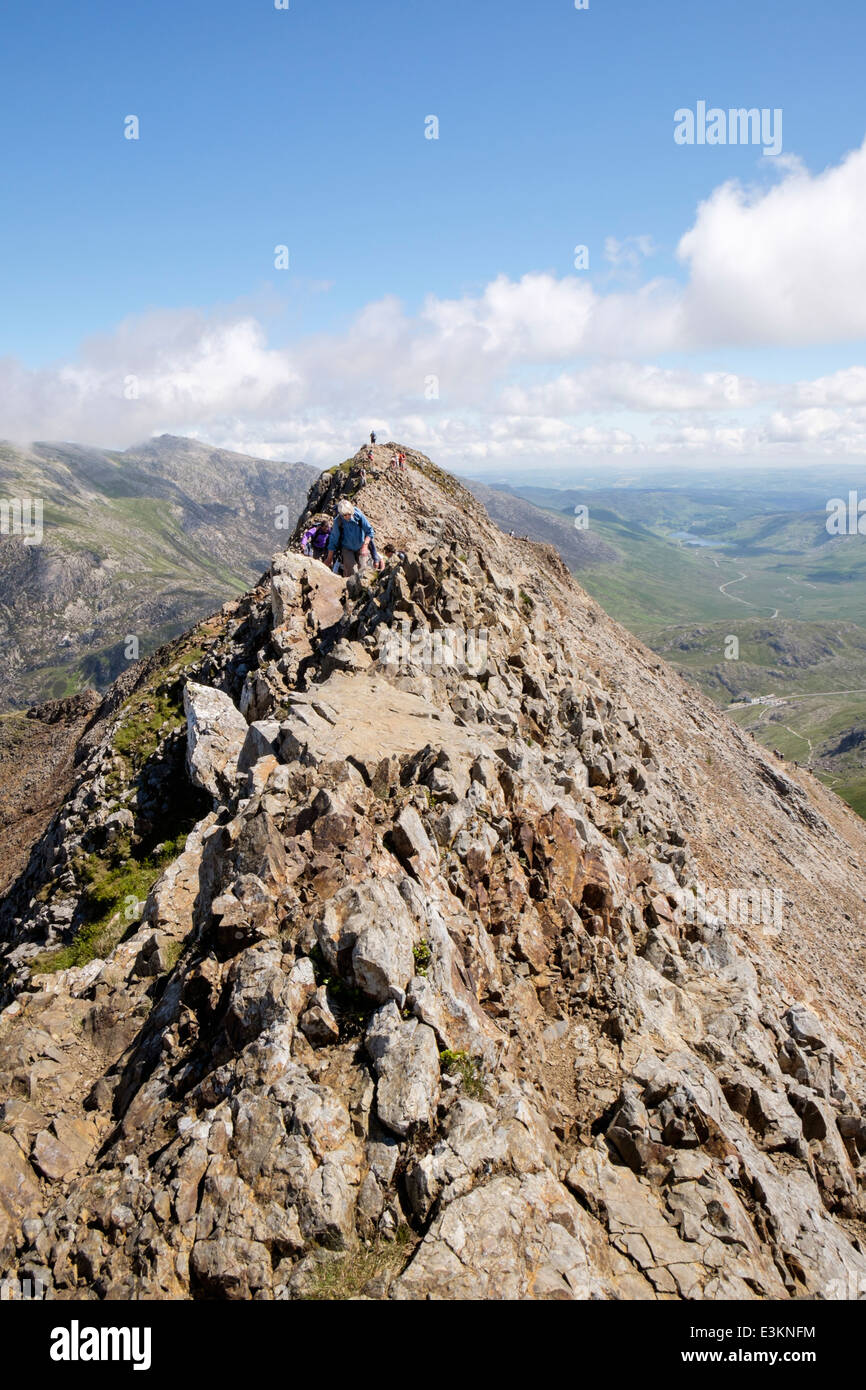 View back to walkers scrambling on Crib Goch ridge top scramble at ...