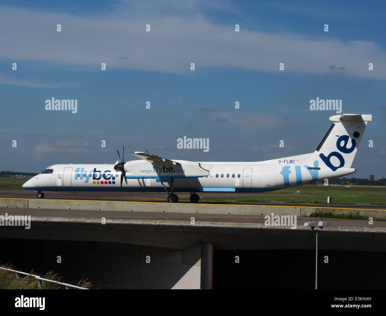 G-FLBC, a De Havilland Canada DHC-8-402Q Dash 8 operated by Flybe, taxis at Schiphol Airport ...