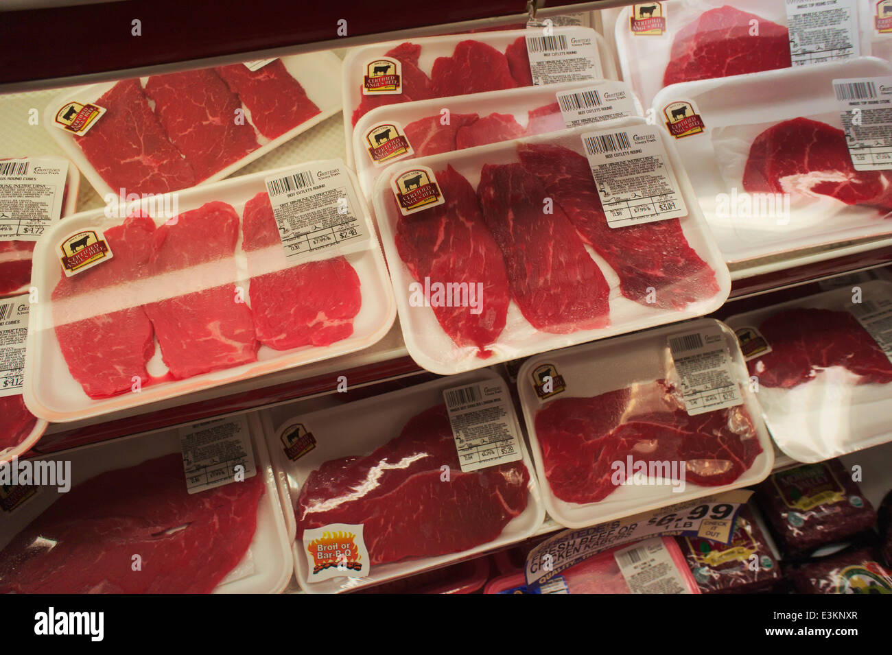 Packages of beef are seen in the butcher department of a supermarket in ...