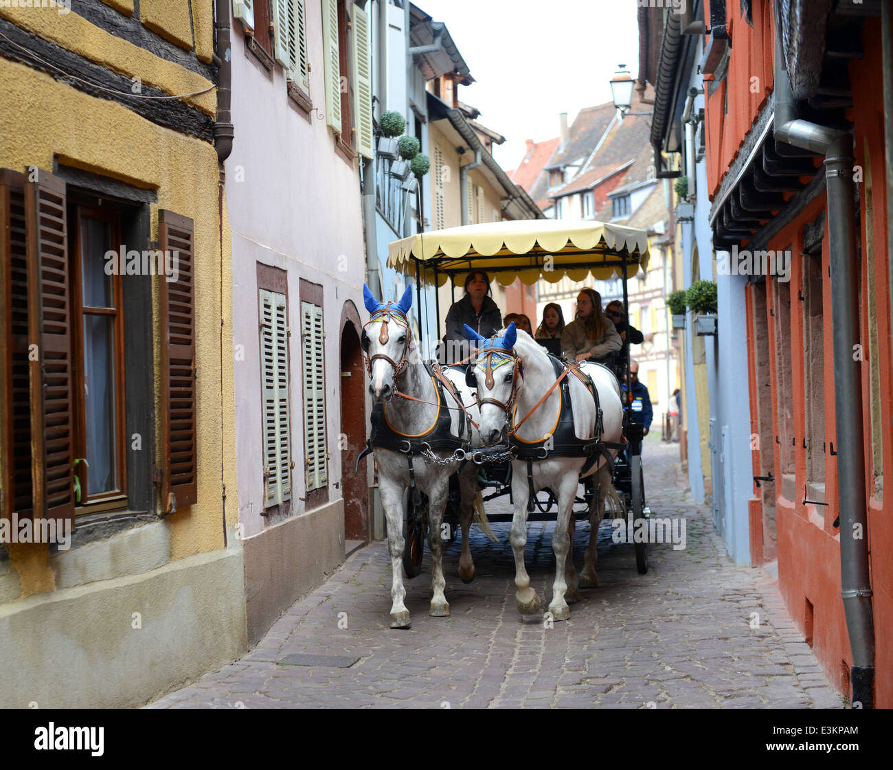 Horse drawn tourist coach carriage Colmar Alsace region France Stock ...