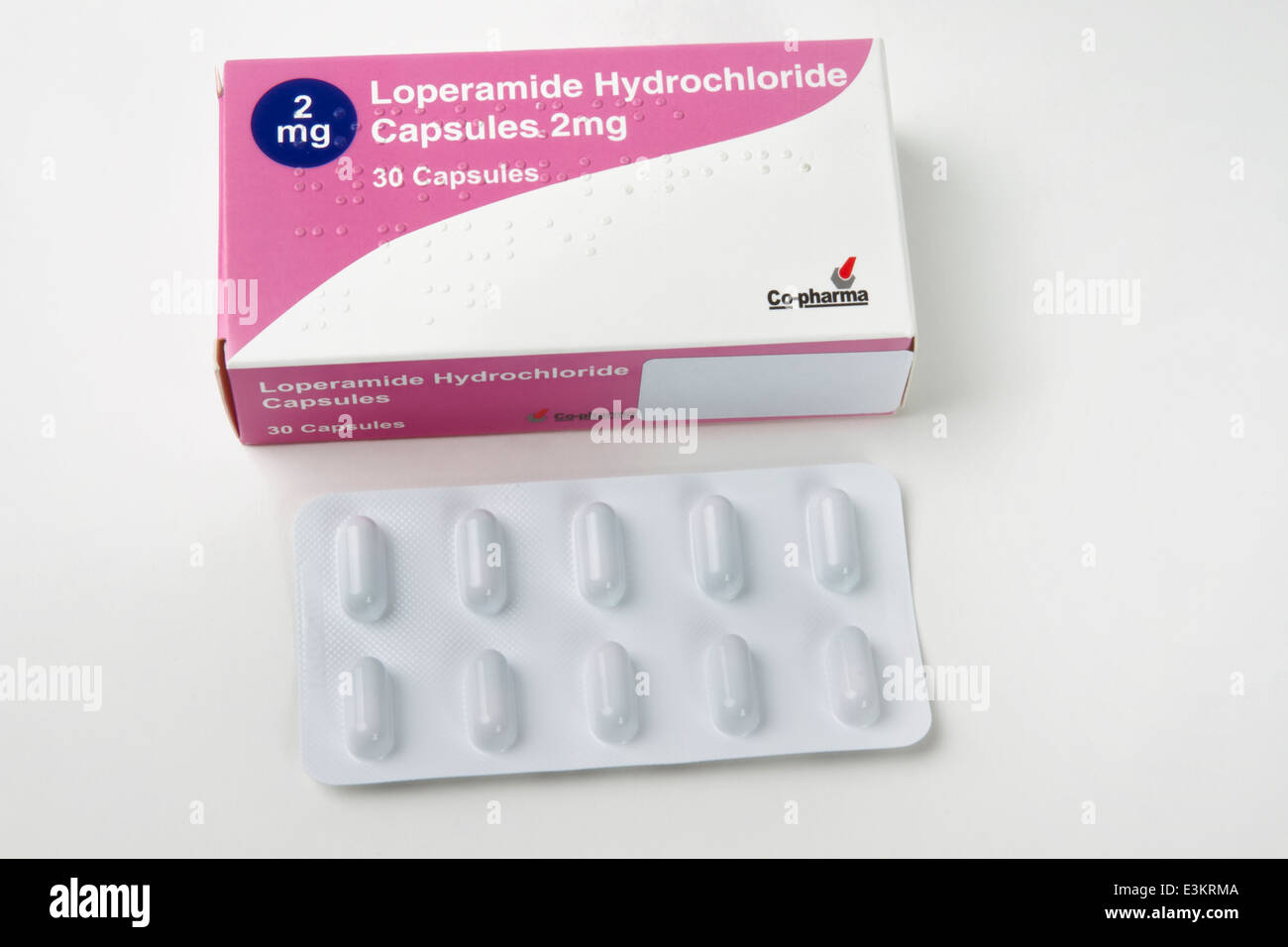 Carton of 30 2mg Loperamide Hydrochloride capsules Stock Photo - Alamy