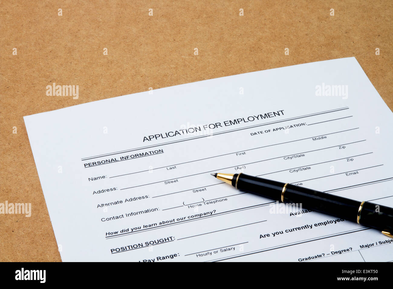 Employment application form Stock Photo - Alamy