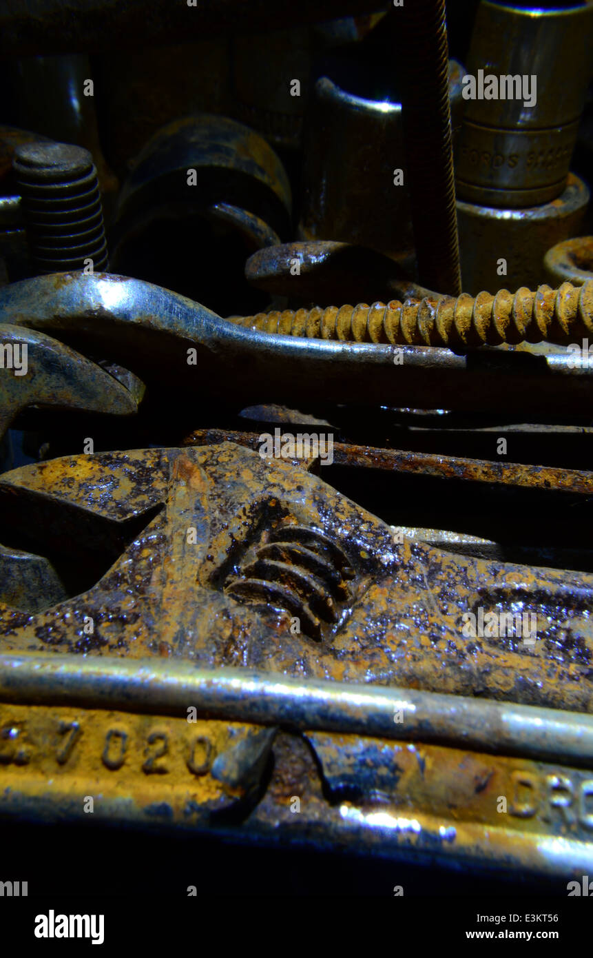 a still life of some old spanners and sockets Stock Photo - Alamy