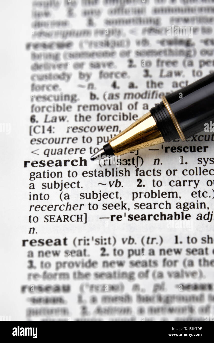 Dictionary entry for the word Research Stock Photo - Alamy