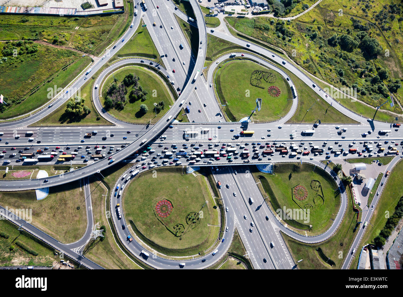 Aerial view of highway interchange in Moscow city, Russia Stock Photo ...