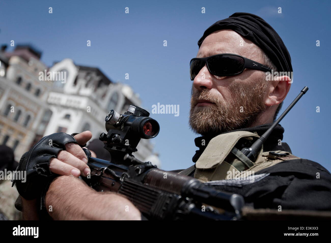 Kiev, Ukraine. 23rd June, 2014. Azov battalion combatant holds his ...