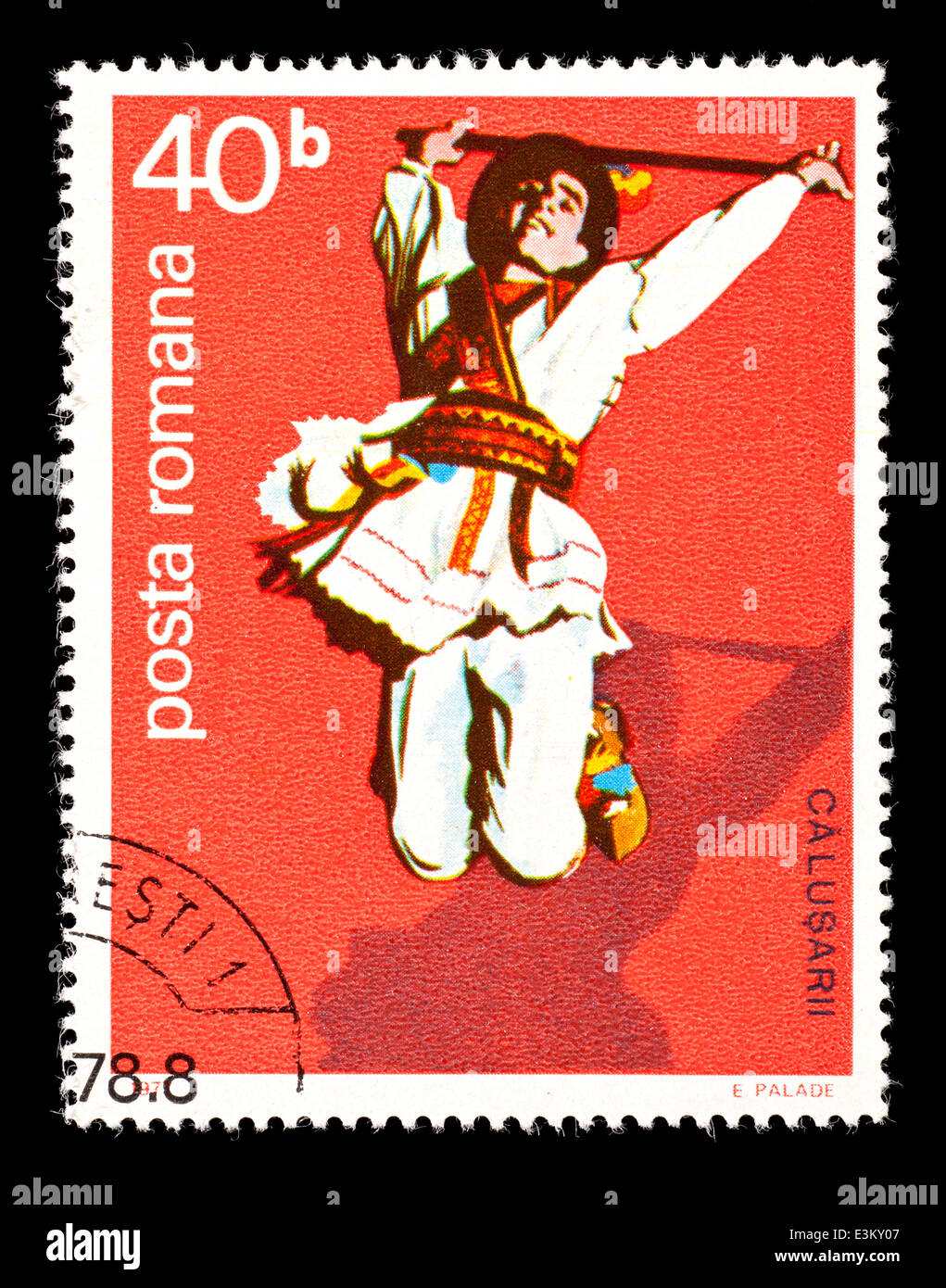 Postage stamp from Romania depicting a Calusarii folk dancer Stock ...