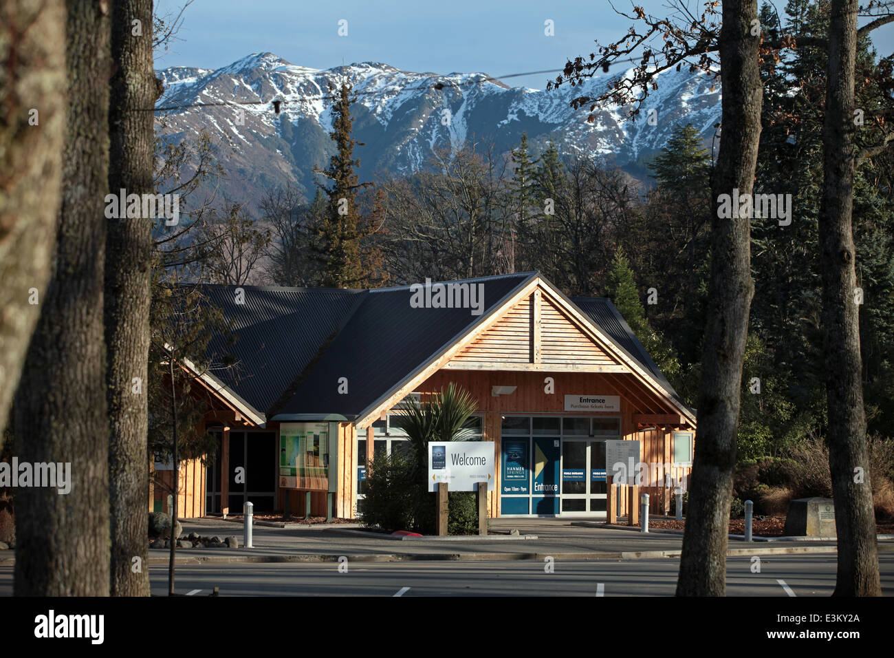 Welcome sign at the entrance to Hanmer Springs Thermal Pools and Spa ...