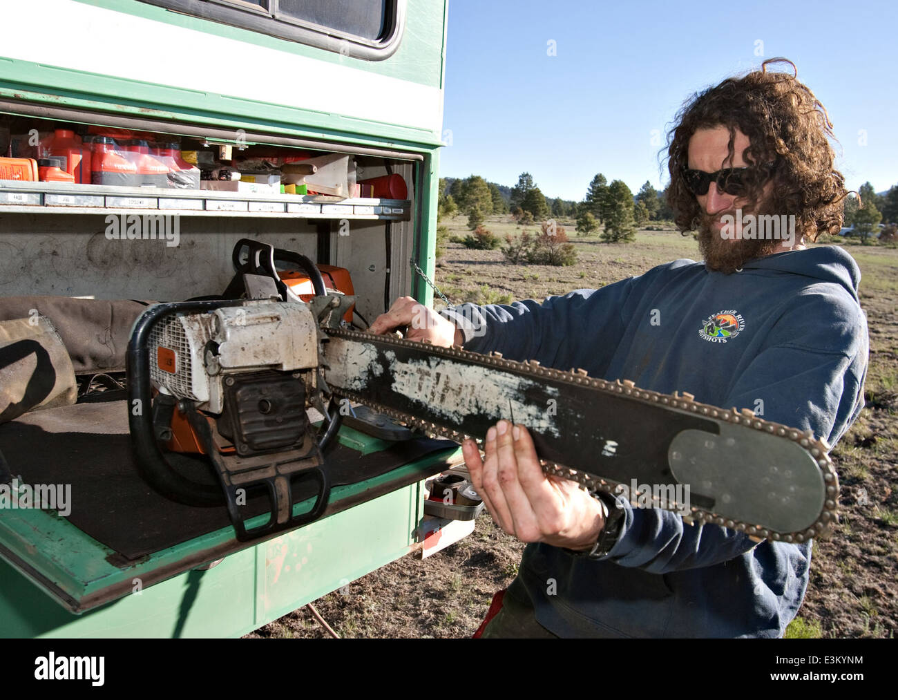 A chainsaw check during the 2010 Eagle Rock Fire in the Williams Ranger ...