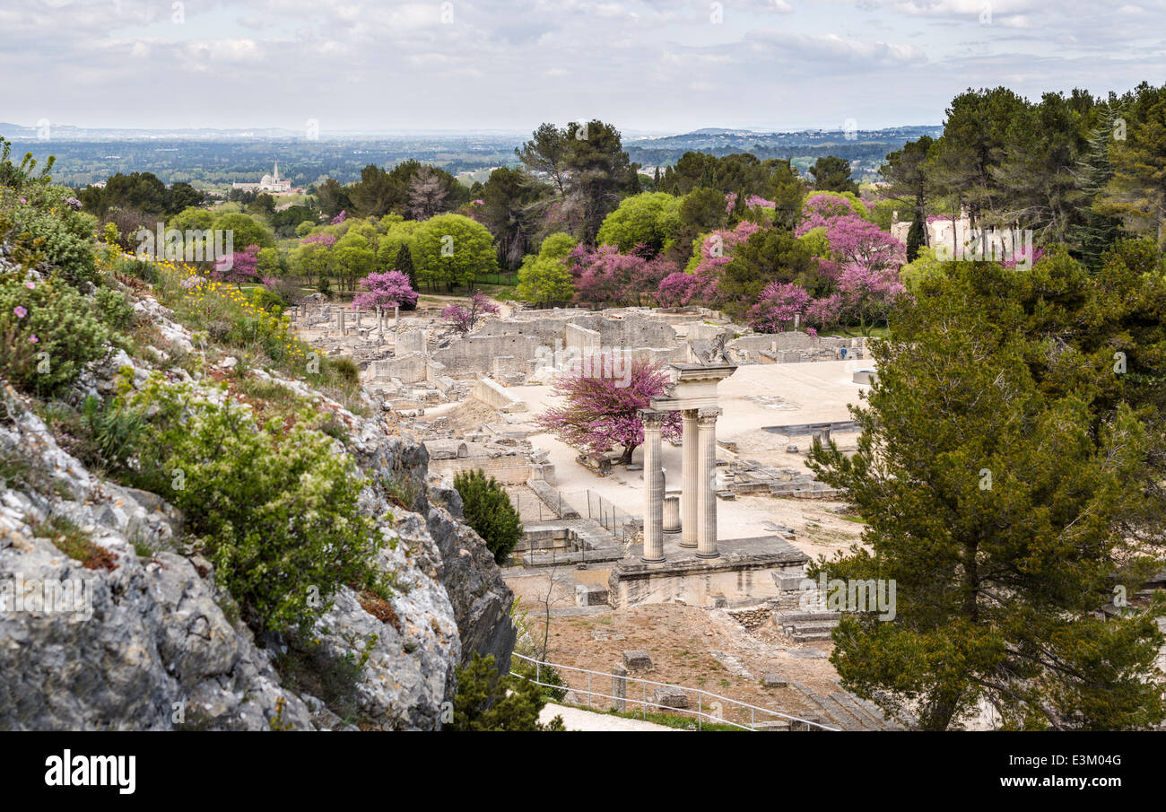 Ruins of Glanum site overview looking South. The extensive ruins of the ...