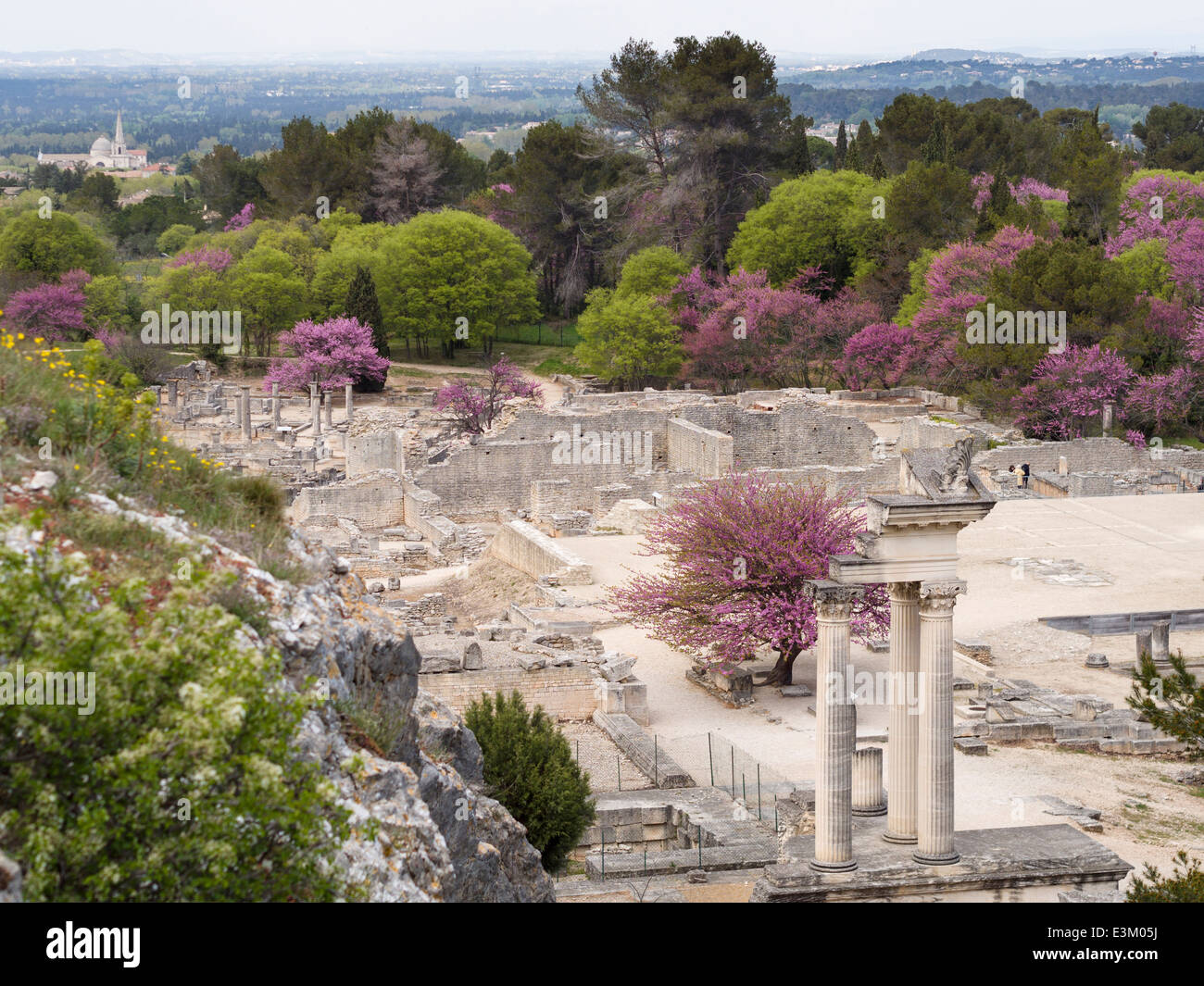 Ruins of Glanum site overview looking South. The extensive ruins of the ...