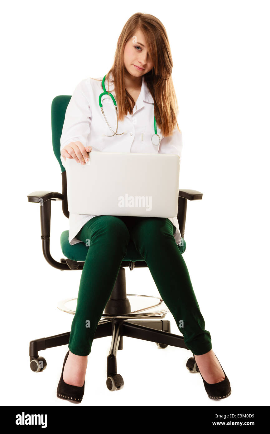 Medical. Woman doctor working on computer laptop Stock Photo - Alamy