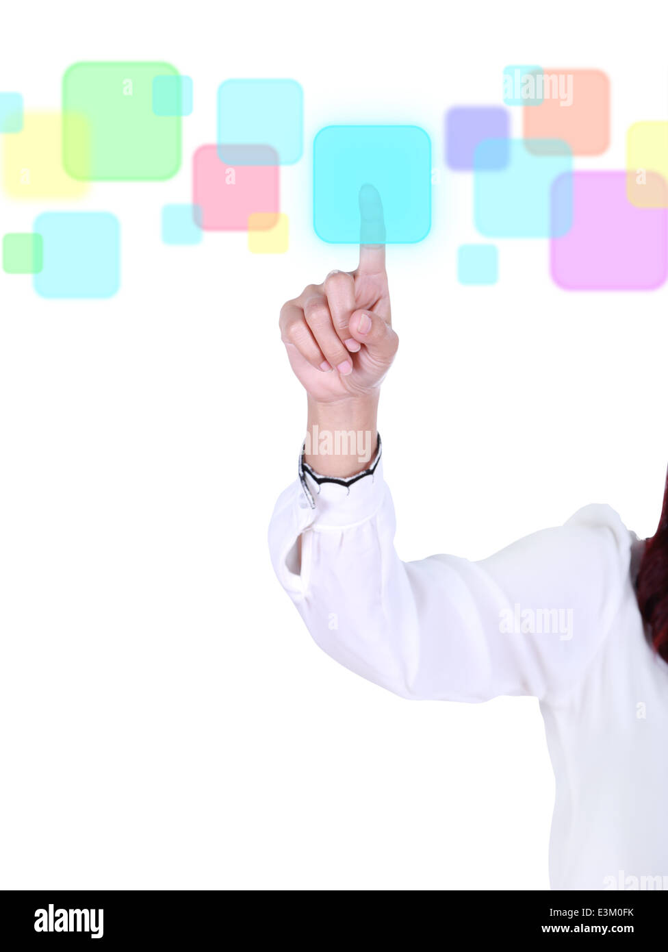 hand pushing button on a touch screen interface Stock Photo - Alamy