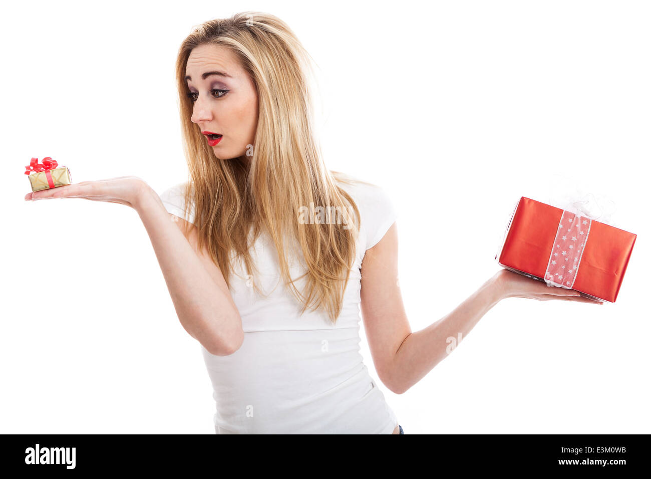 Beautiful female model with lovely smile carrying presents Stock Photo ...