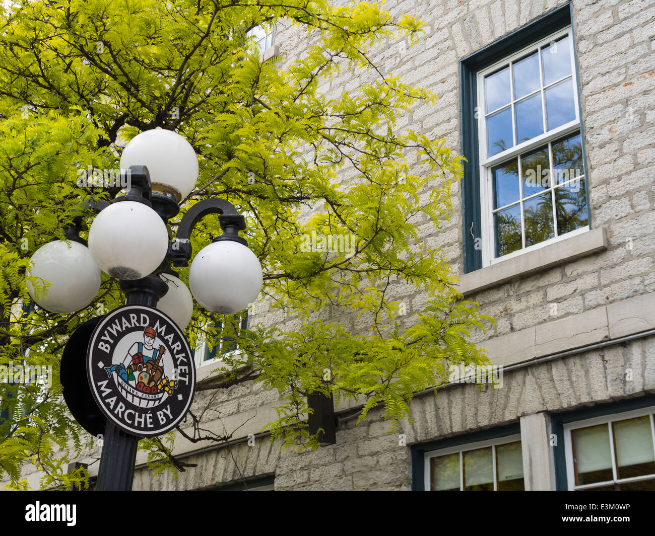 Byward Market Sign on a Street Light with tree. A market sign in the ...