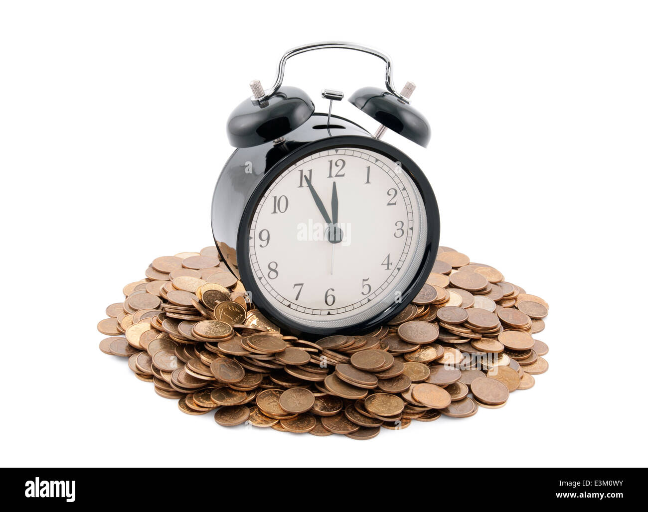 Time is money. Alarm clock with coins. Clipping path included Stock ...