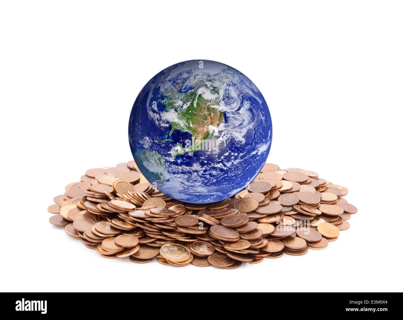 World standing on money. Earth image provided by Nasa Stock Photo - Alamy