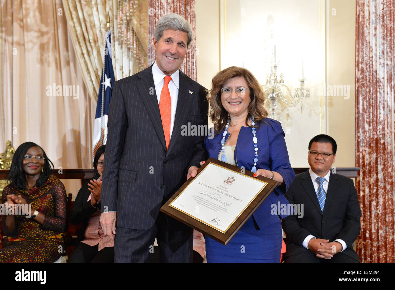 Secretary Kerry With TIP Hero Elisabeth Sioufi of Lebanon Stock Photo ...
