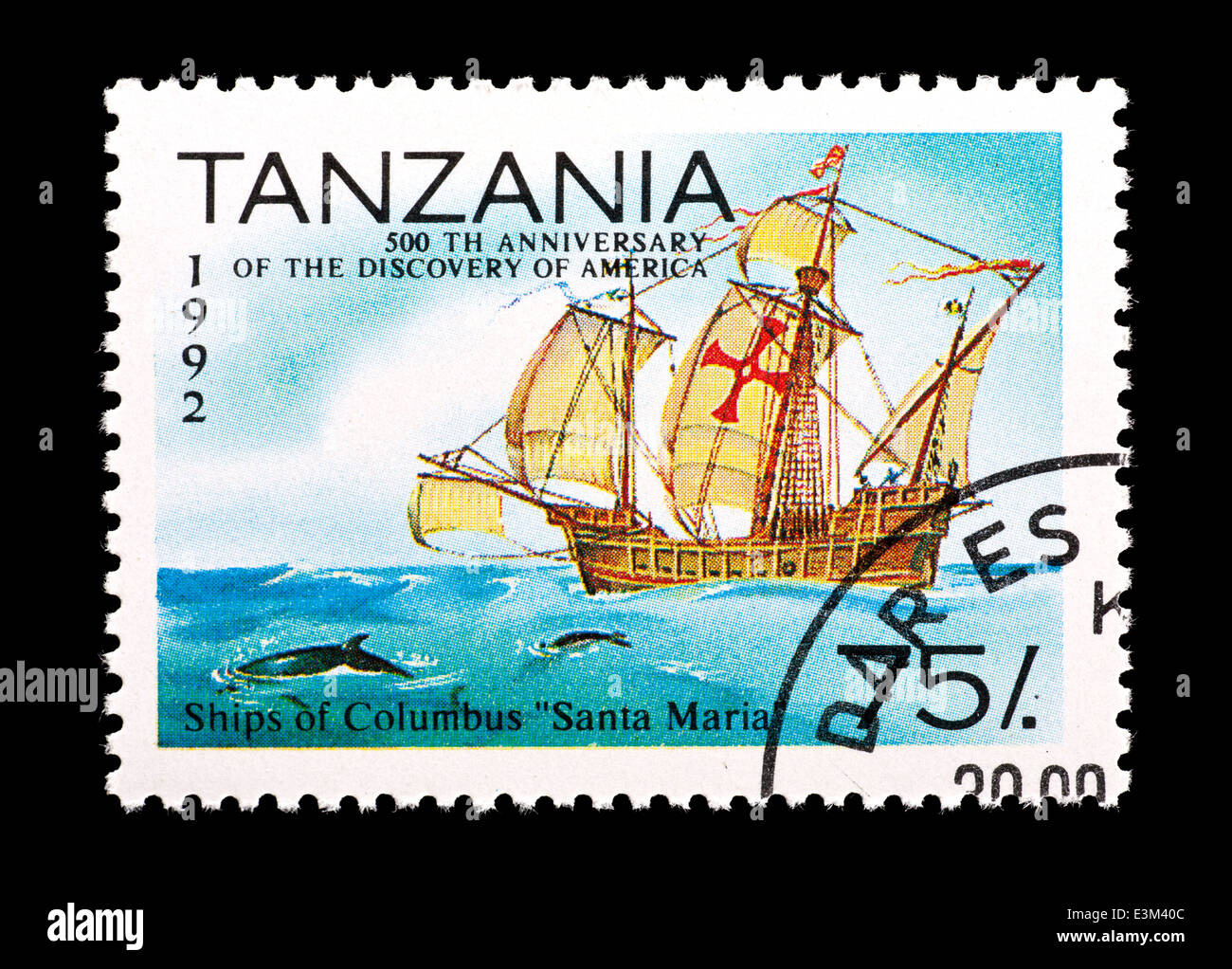 Postage stamp from Tanzania depicting Christopher Columbus' flagship ...