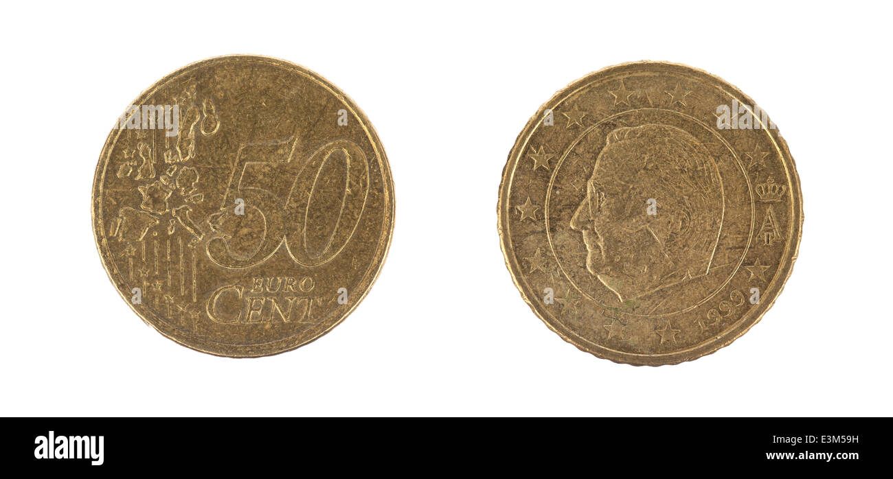 Fifty euro cent on white background, front and back Stock Photo - Alamy