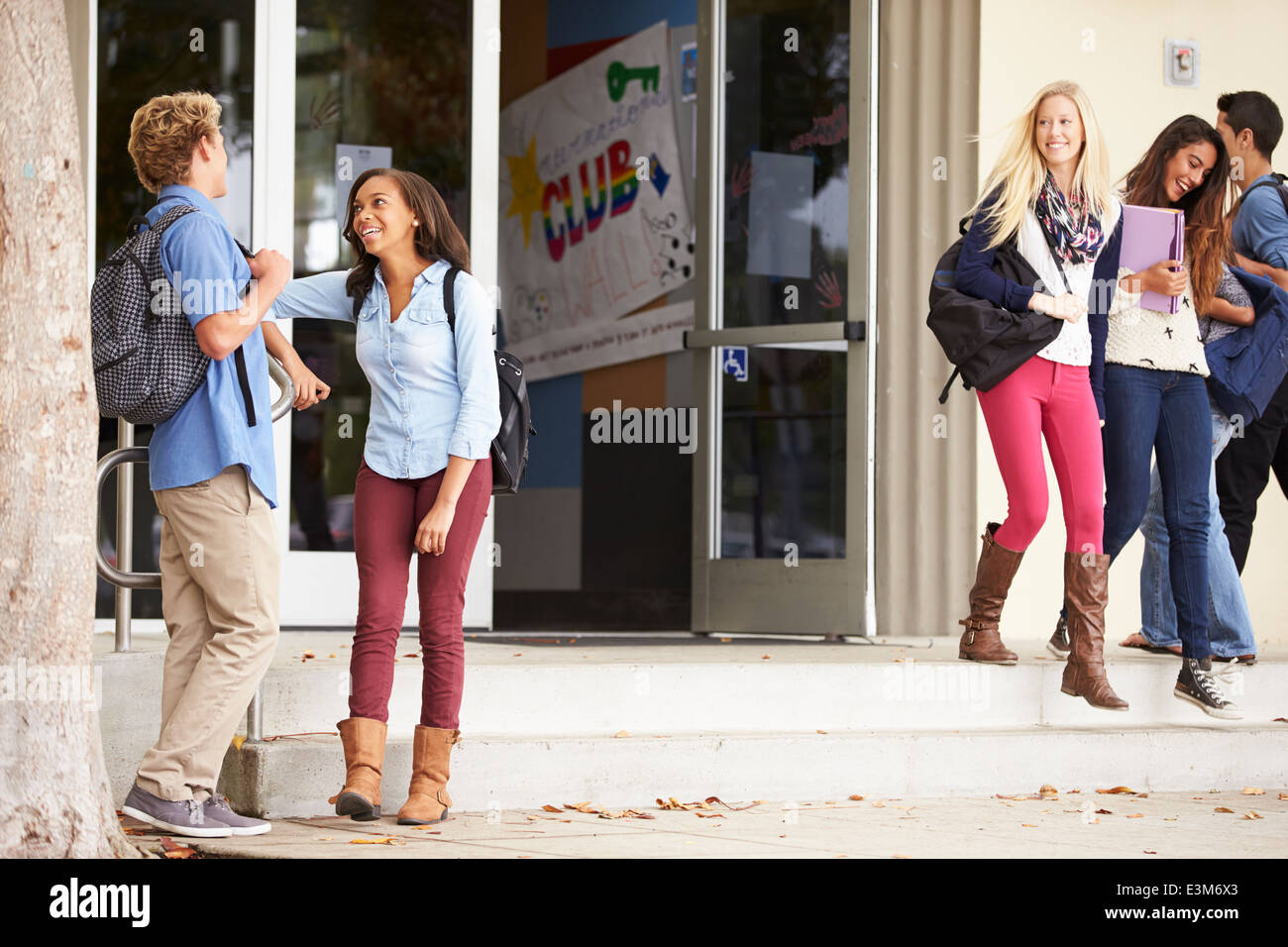 Group Of High School Students Standing Outside Building Stock Photo - Alamy