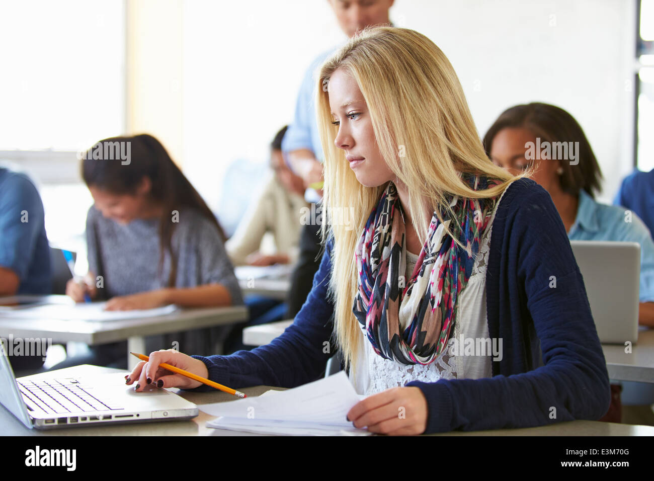 Female High School Student Using Laptop In Class Stock Photo - Alamy