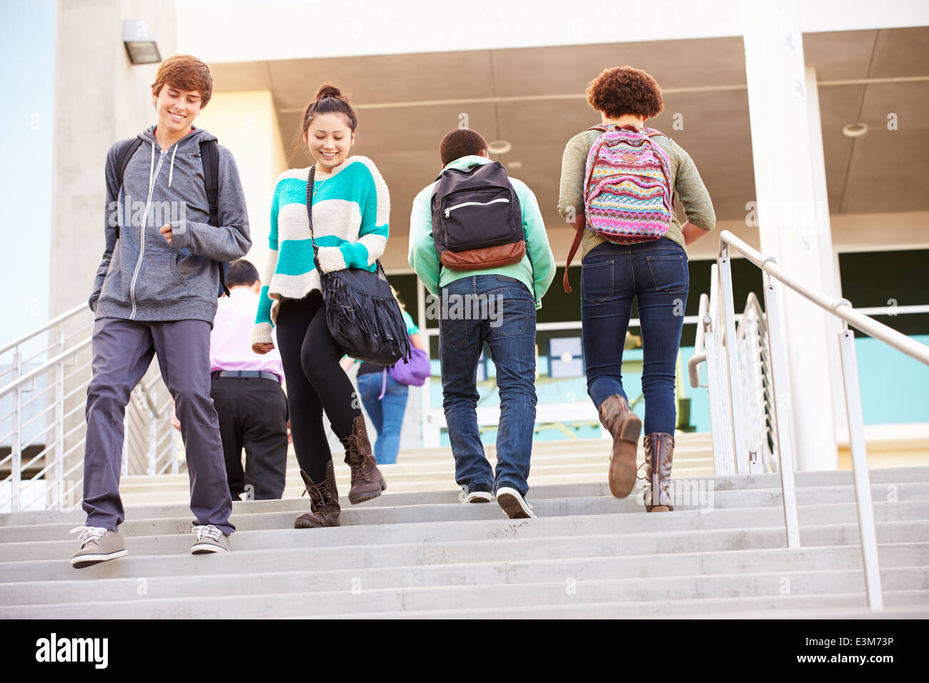 High School Pupils On Steps Outside Building Stock Photo - Alamy