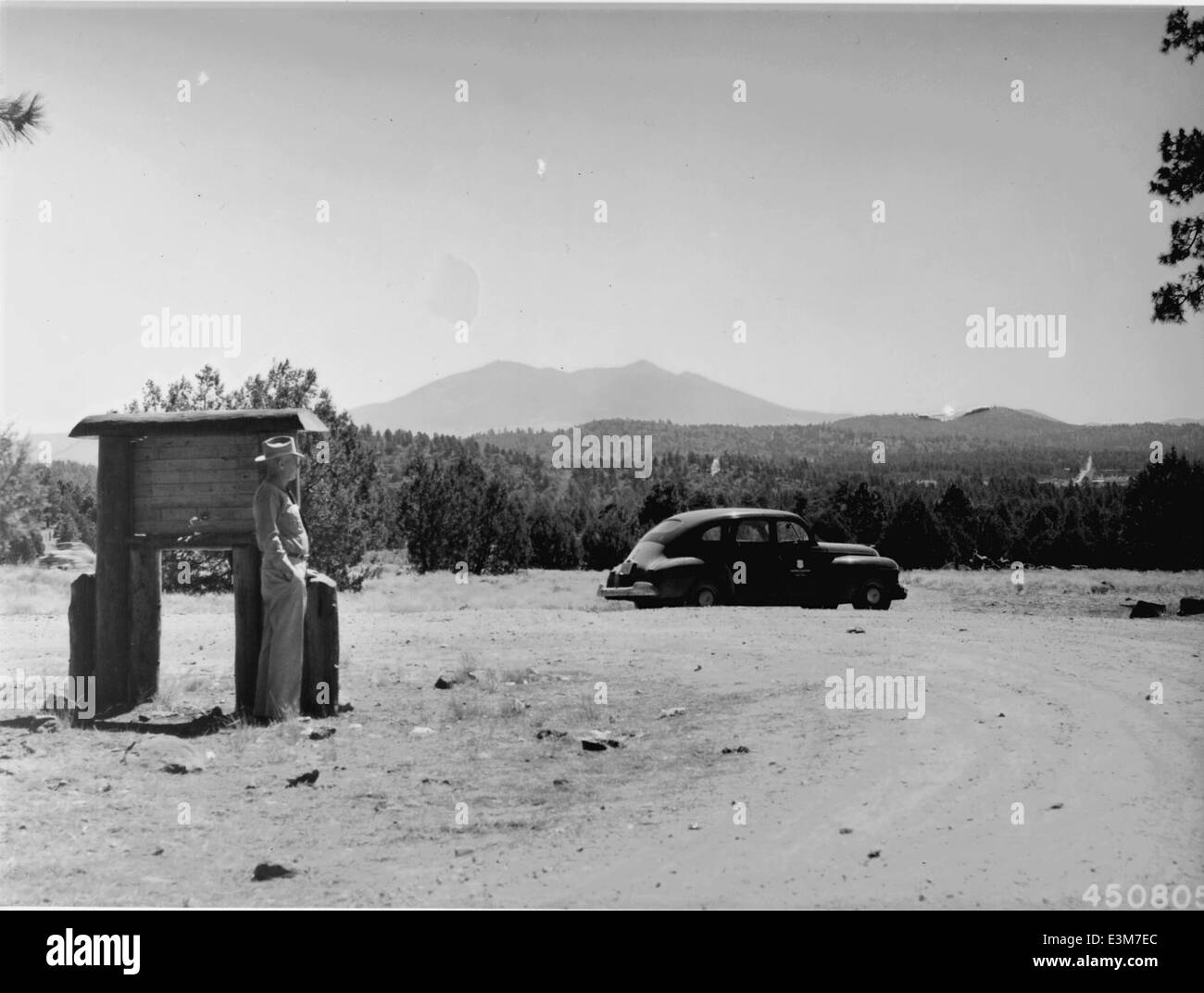 A historic image captured along US Route 66, showcasing a scenic vista ...