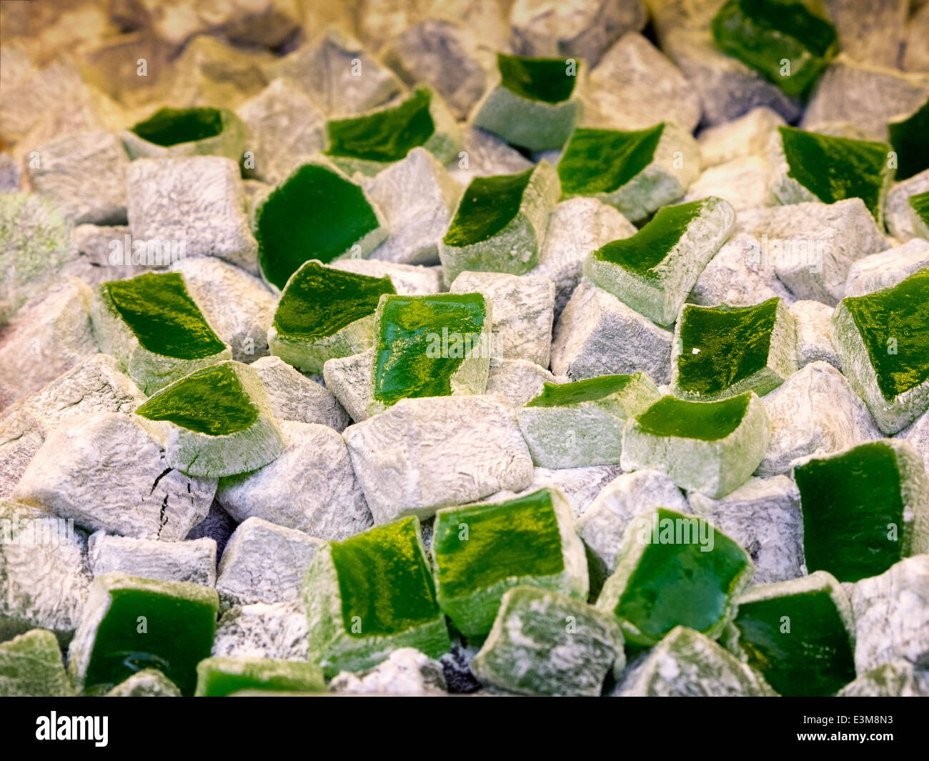 Turkish delight in green (rahat lokum Stock Photo - Alamy
