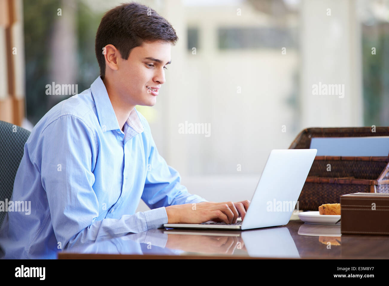 Boy using computer at home hi-res stock photography and images - Alamy