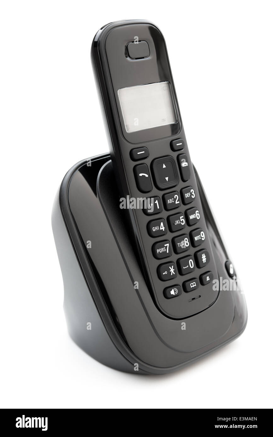 black wireless telephone on a white background Stock Photo - Alamy