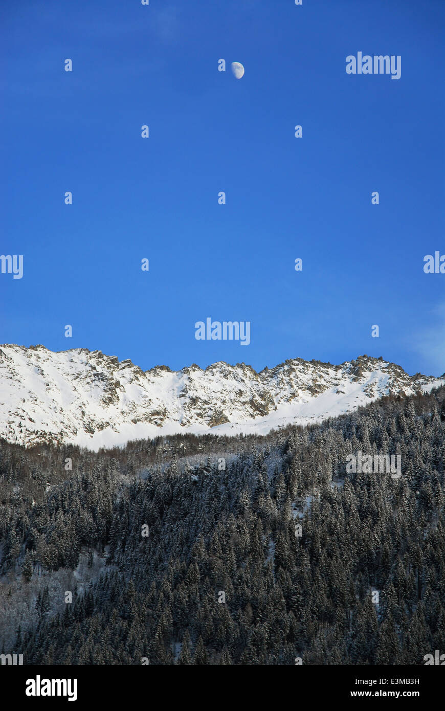 Moon over mountain ridge, Chamonix, French Alps Stock Photo - Alamy
