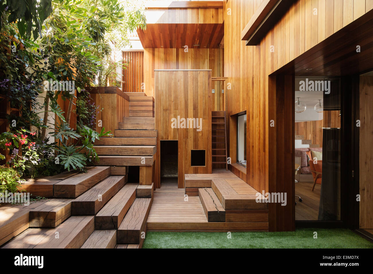 Wooden steps and courtyard Stock Photo - Alamy