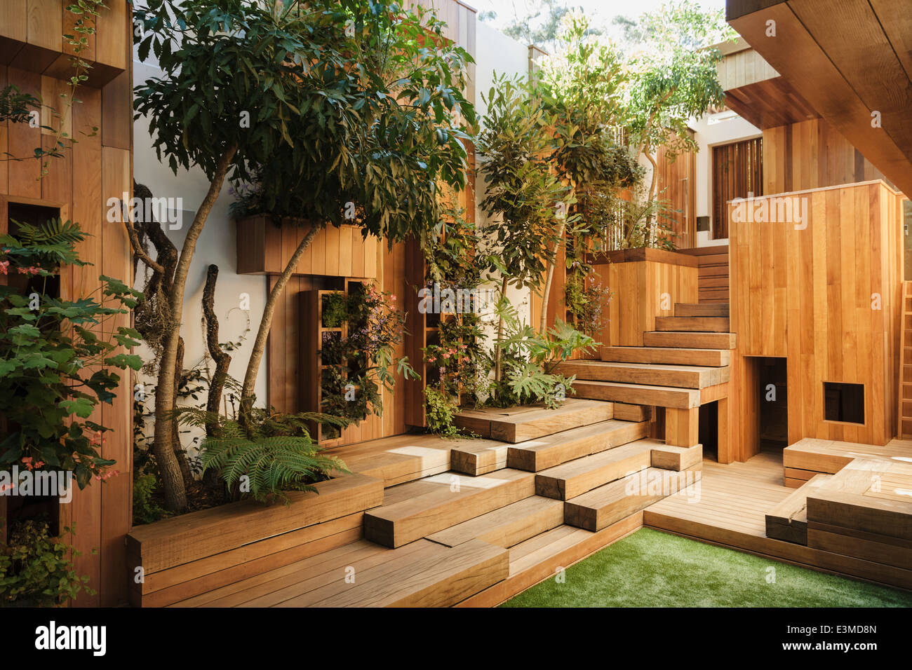Wooden steps in courtyard Stock Photo - Alamy