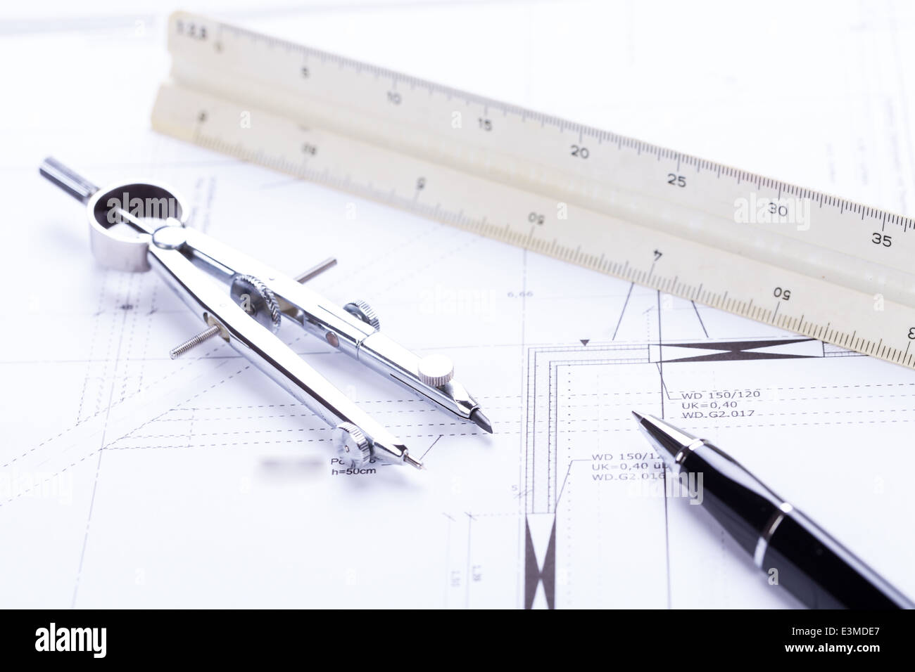 architect blueprints equipment objects workplace paper office Stock ...