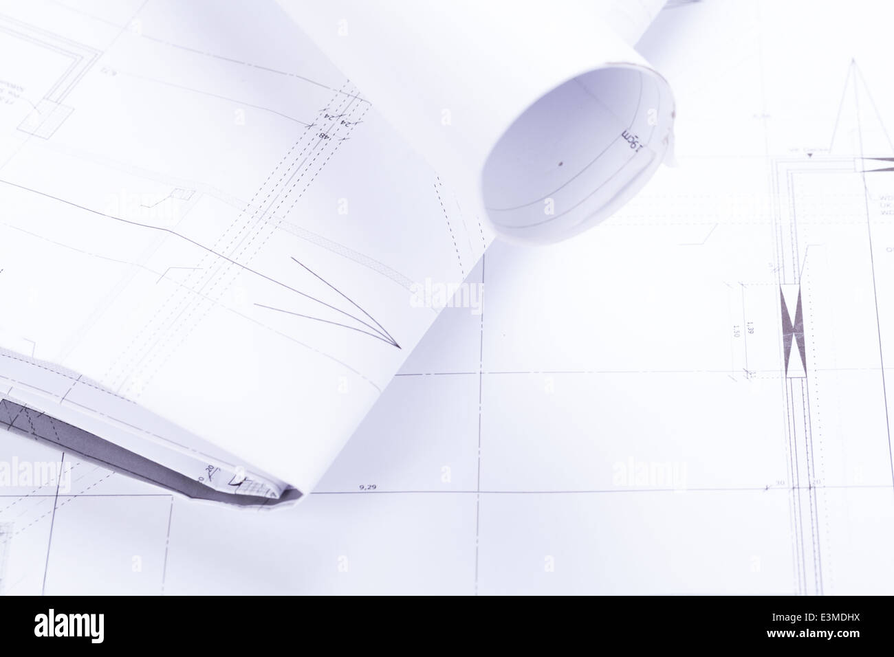 architect blueprints equipment objects workplace paper office Stock ...