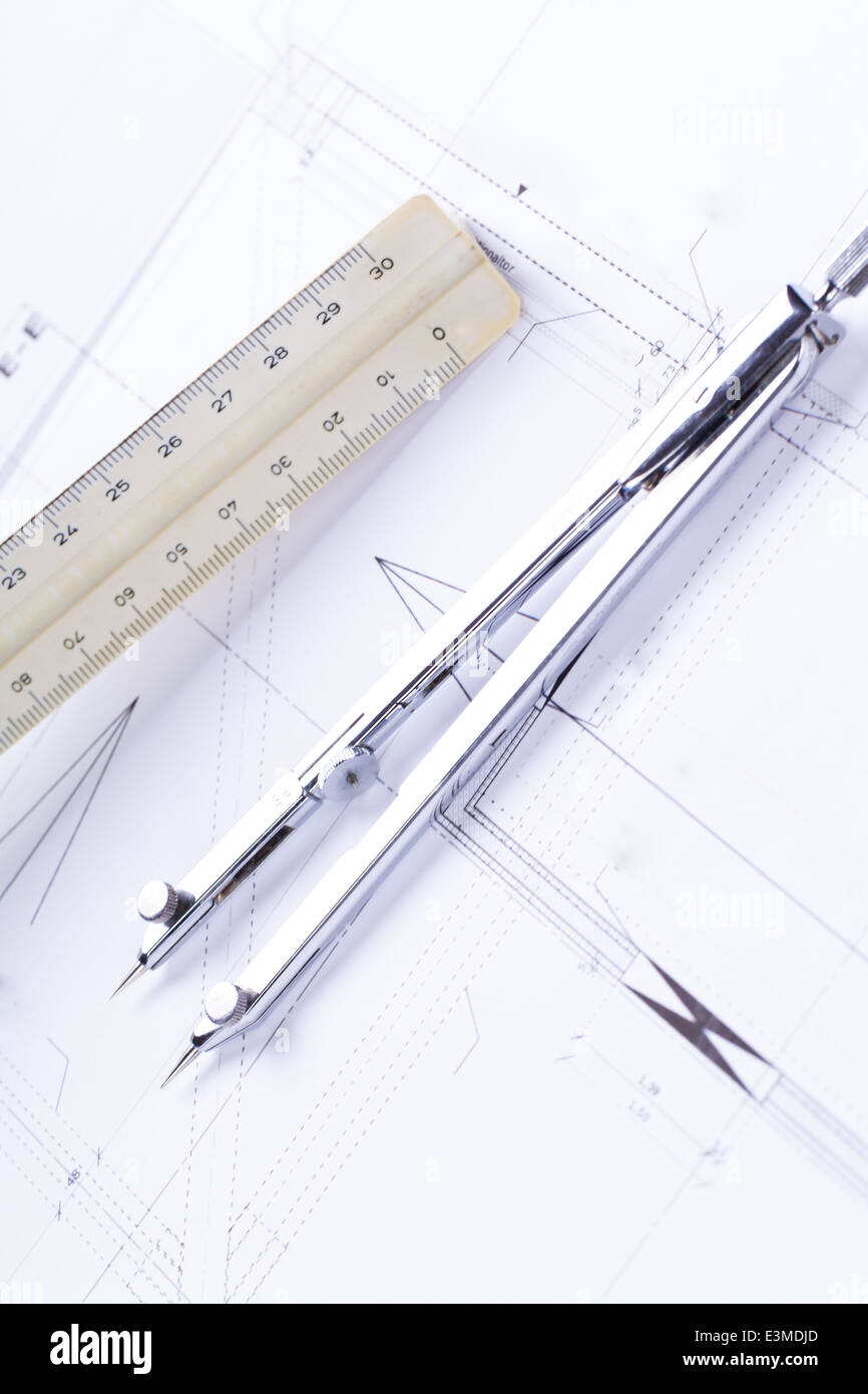 architect blueprints equipment objects workplace paper office Stock ...