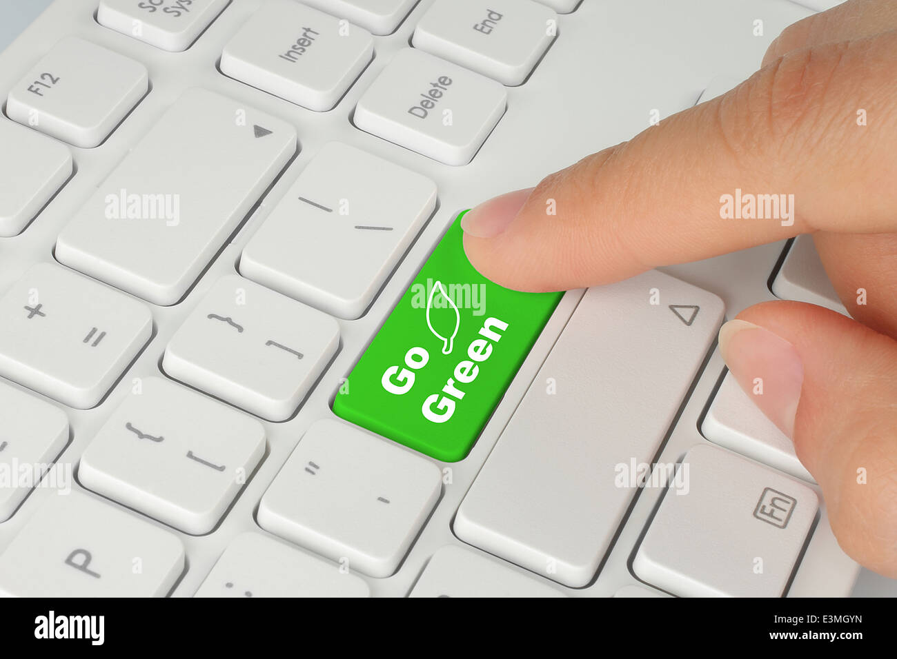Hand pushing go green button on keyboard Stock Photo - Alamy