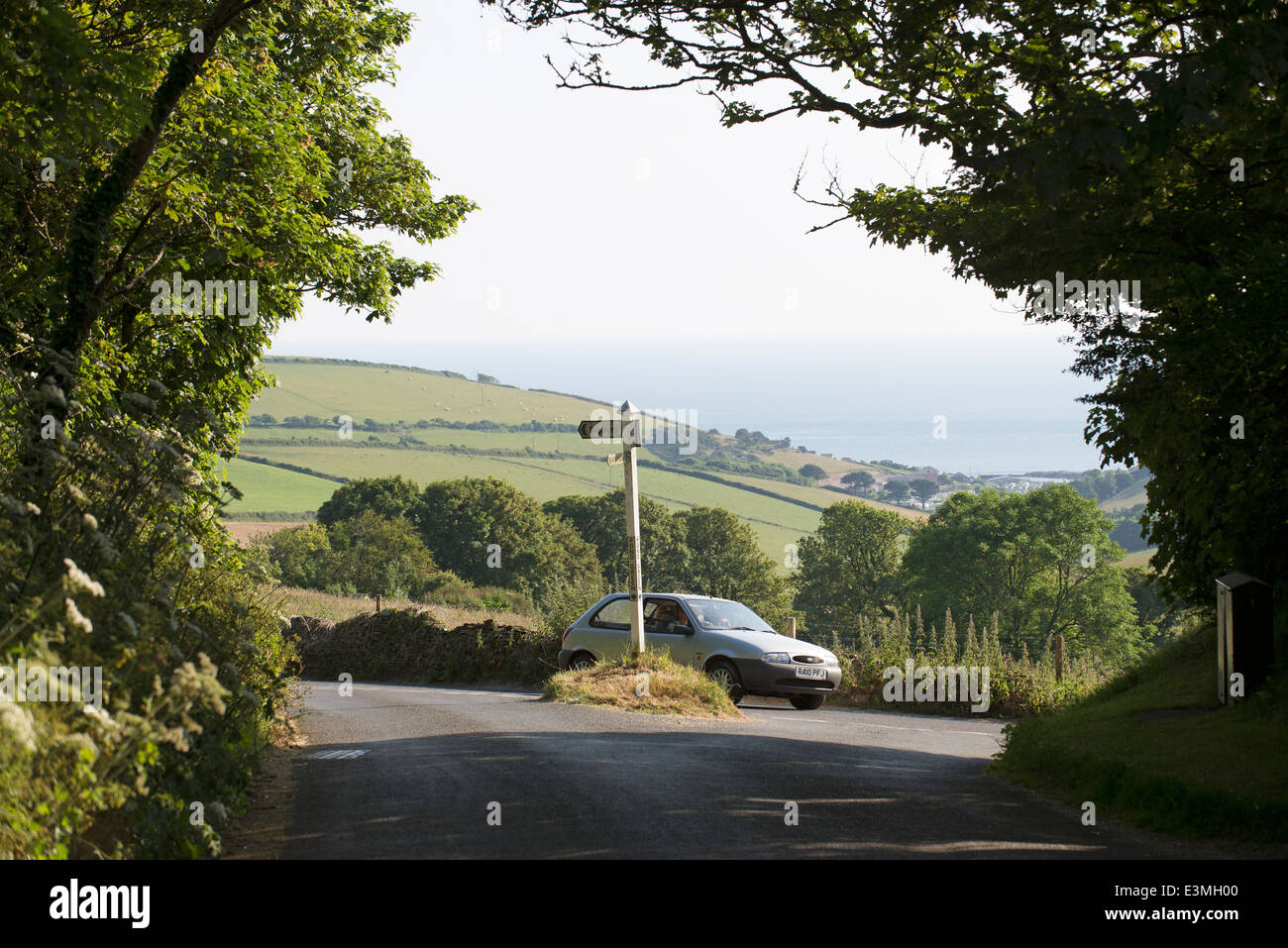 Roadside signpost at Pond Green in Bigbury countryside south Devon ...