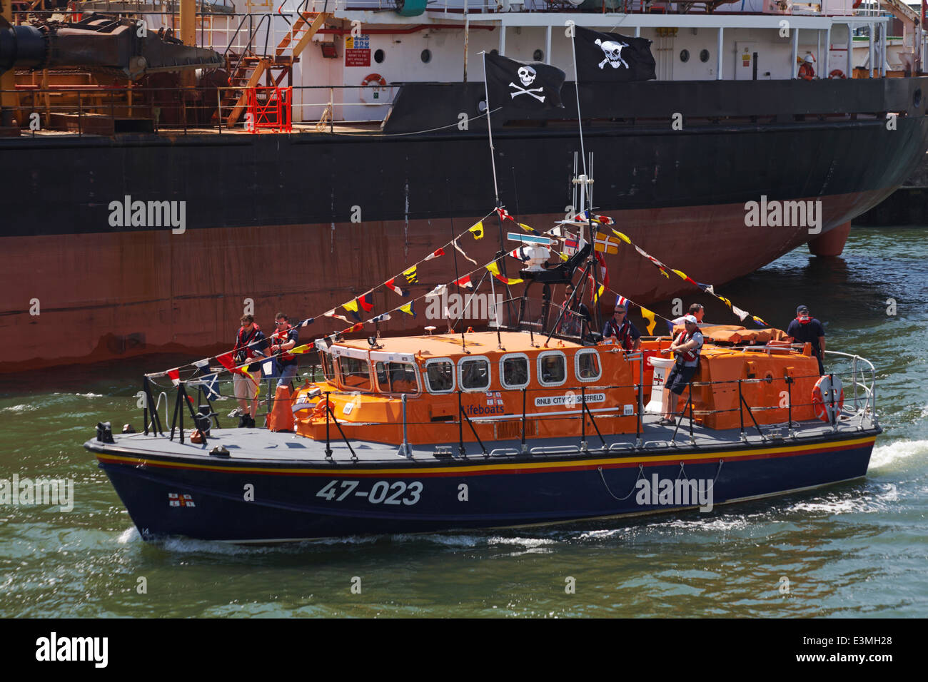 RNLI lifeboat 47-023 City of Sheffield decorated for pirates at Harry ...