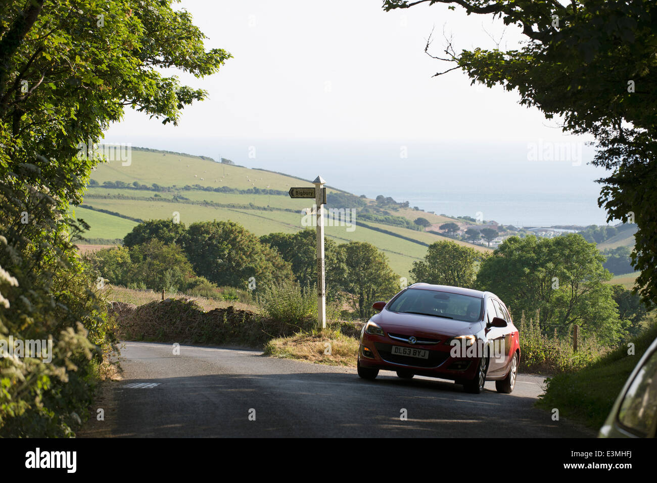 Roadside signpost at Pond Green in Bigbury countryside south Devon ...