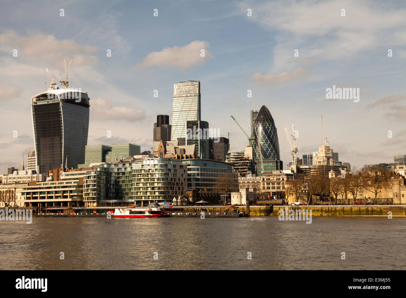 The City of London and financial district in sunshine, from the River ...