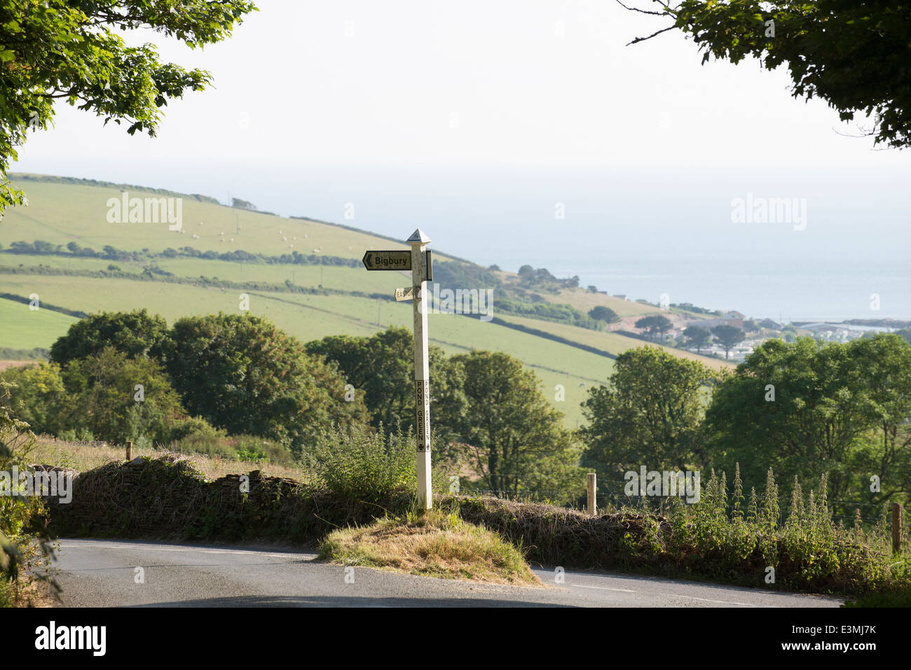 Roadside signpost at Pond Green in Bigbury countryside south Devon ...