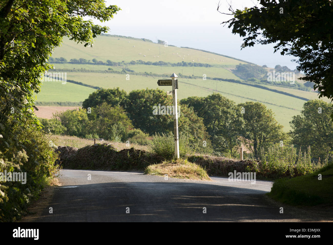 Roadside signpost at Pond Green in Bigbury countryside south Devon ...